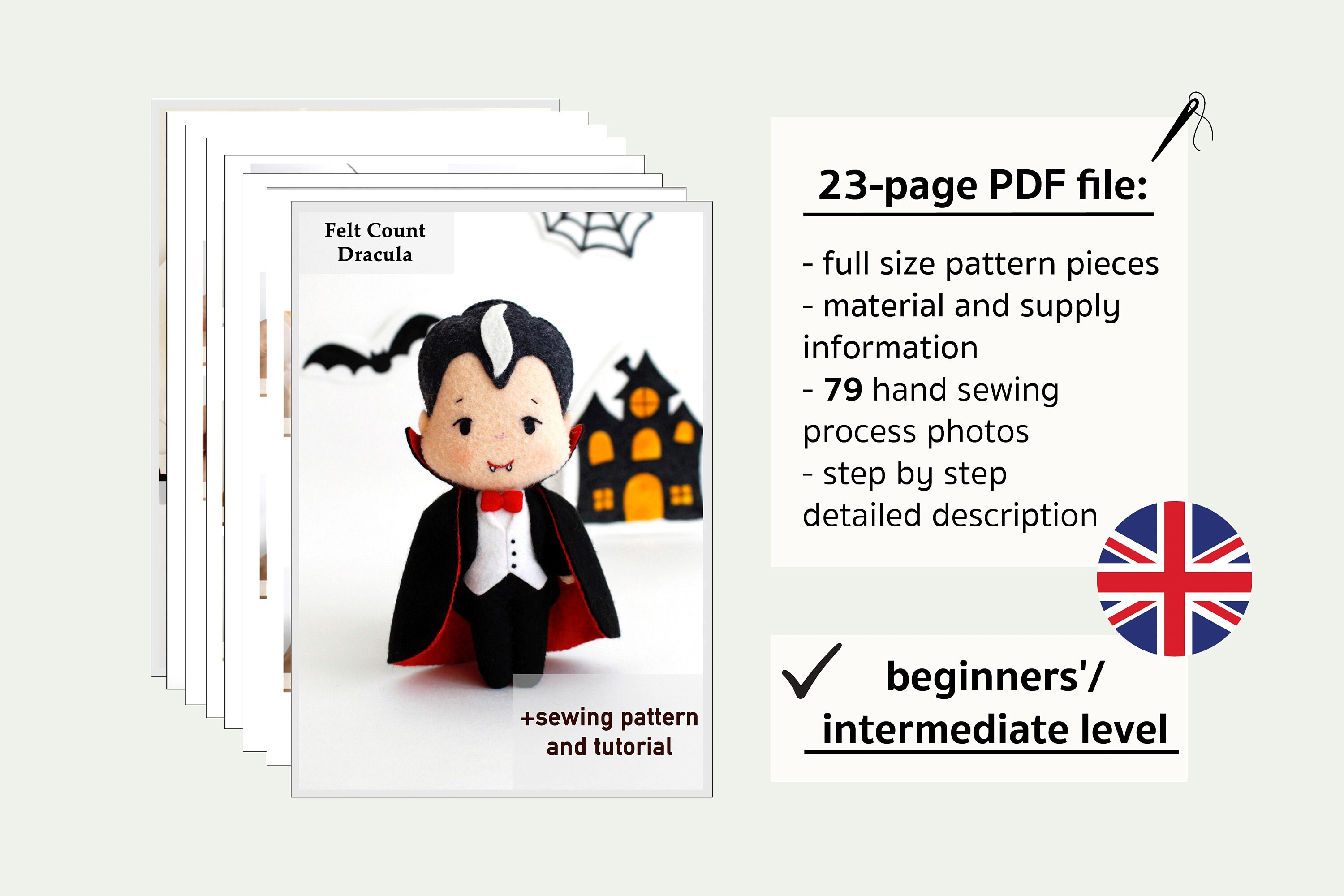 Felt Vampire Count Dracula & Halloween Pumpkins PDF Tutorial With ...