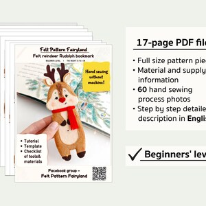 Felt Santa Claus & Reindeer Rudolph Bookmarks Hand Sewing PDF Tutorial ...