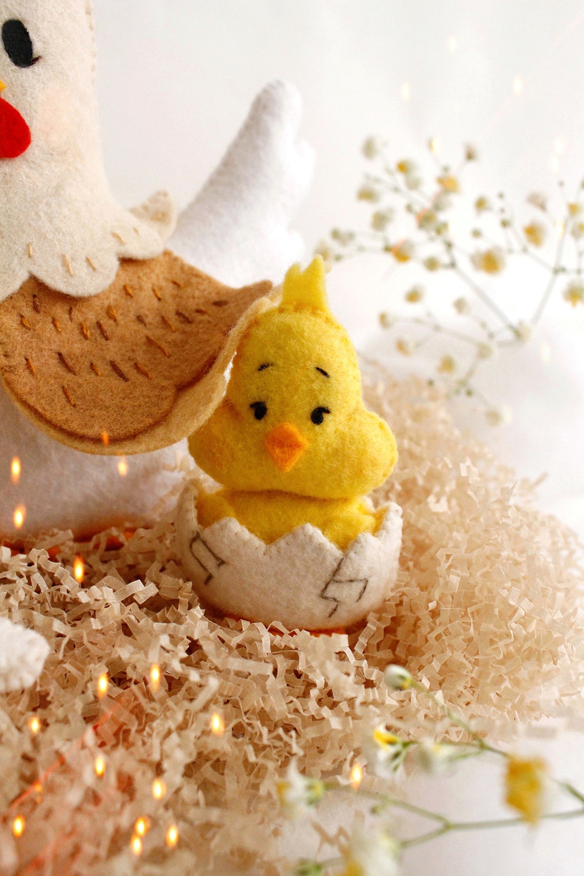 Felt Easter Mama Chicken With Chicks in the Eggshell Sewing - Etsy