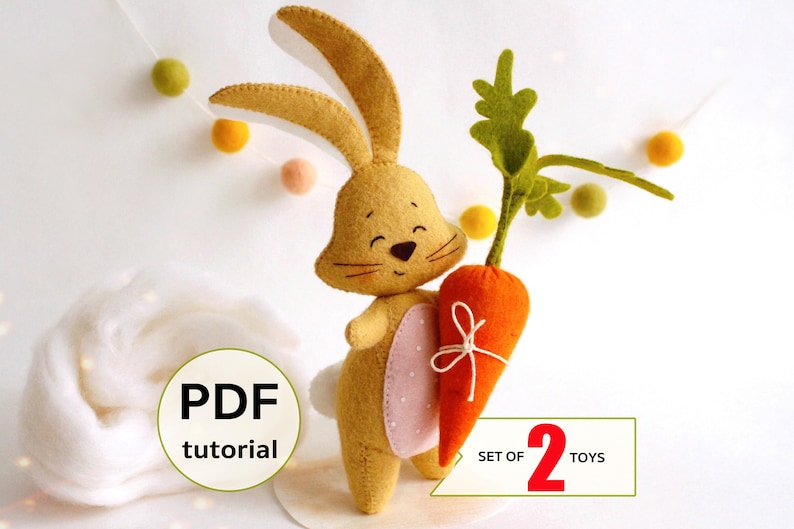 Felt Easter Bunny With Carrot Hand Sewing PDF Tutorial With Patterns ...