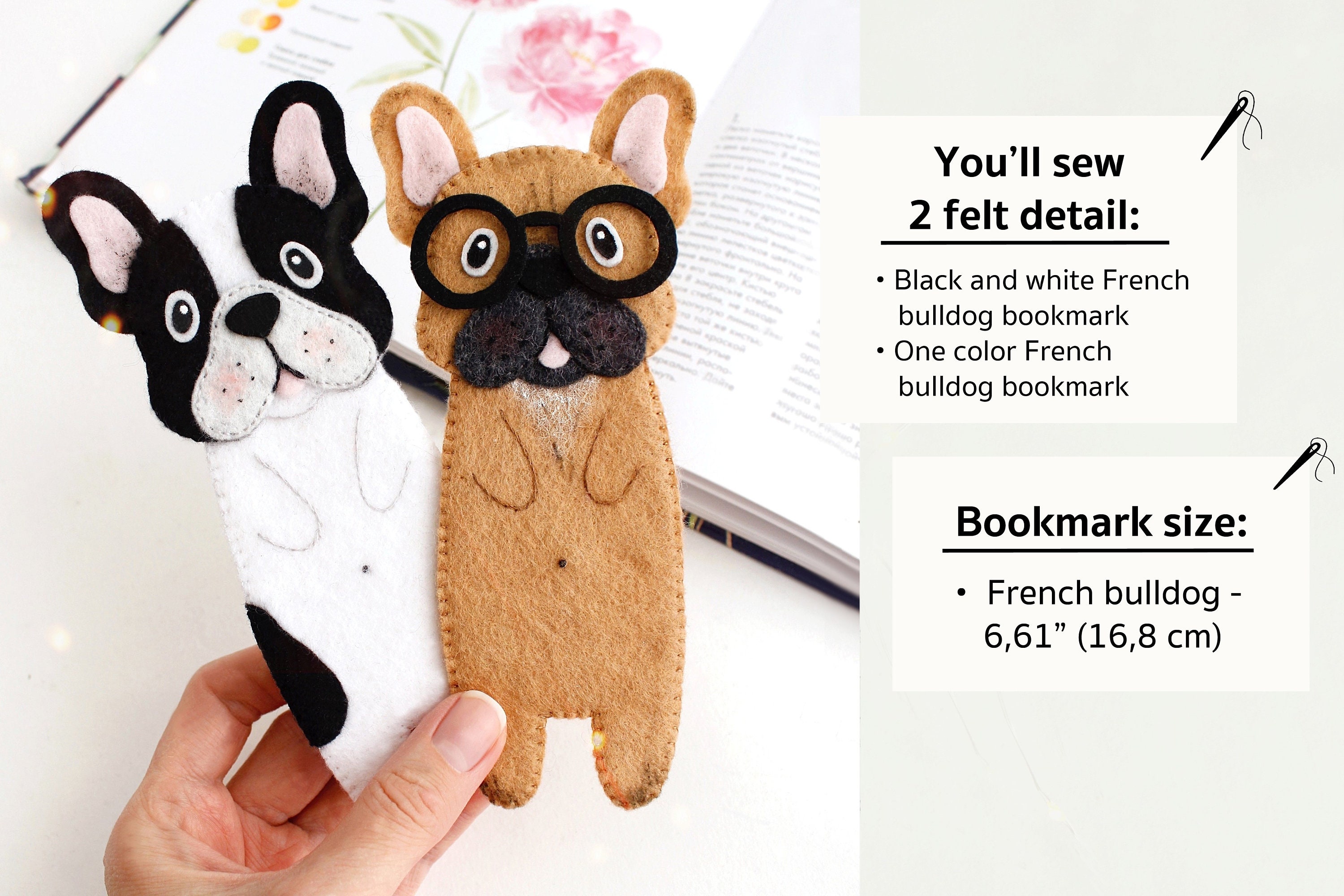 Felt Long French Bulldog Kids Bookmark Hand Sewing PDF Tutorial With ...