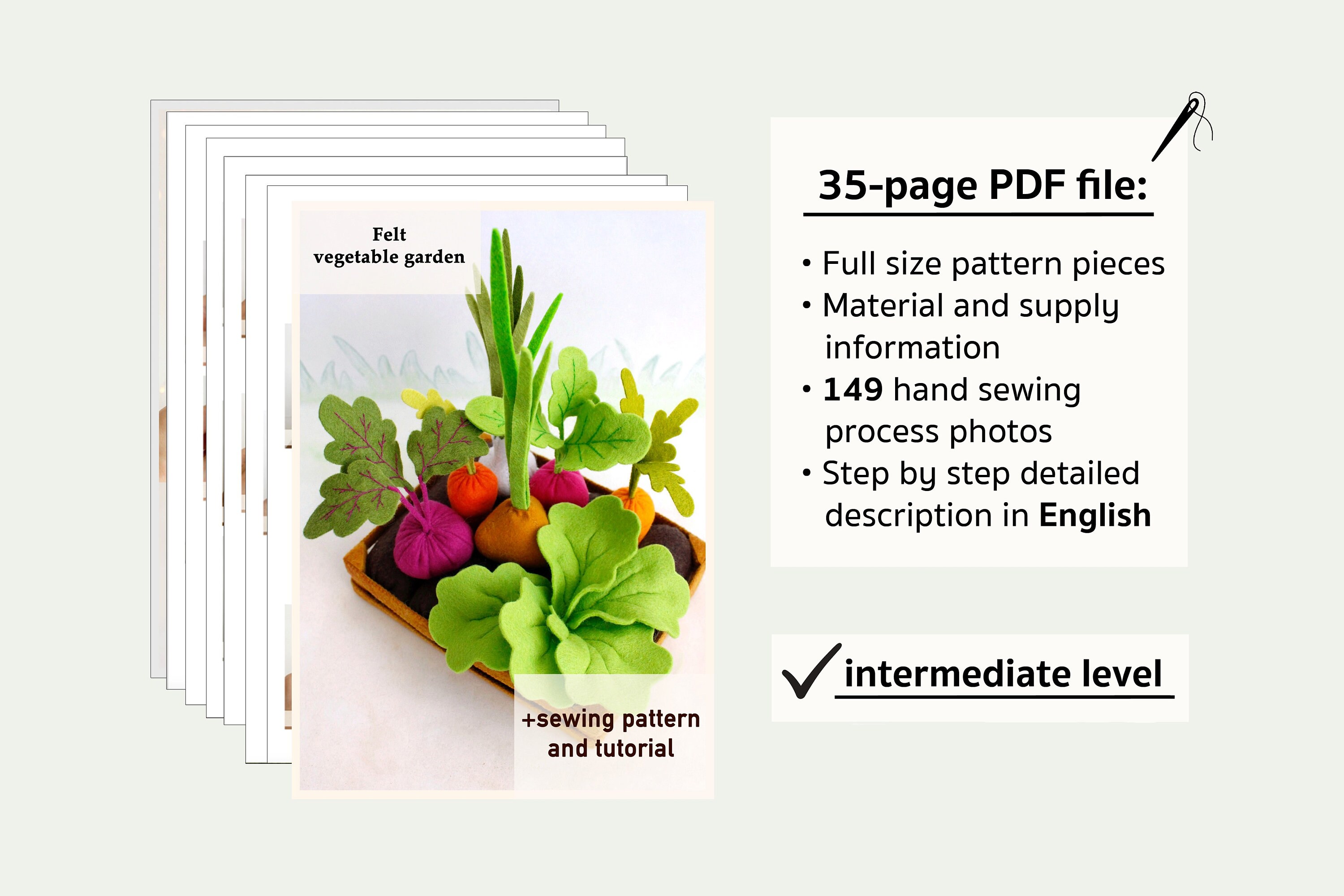Felt Vegetable Garden Hand Sewing PDF Tutorial With Patterns. DIY Felt ...