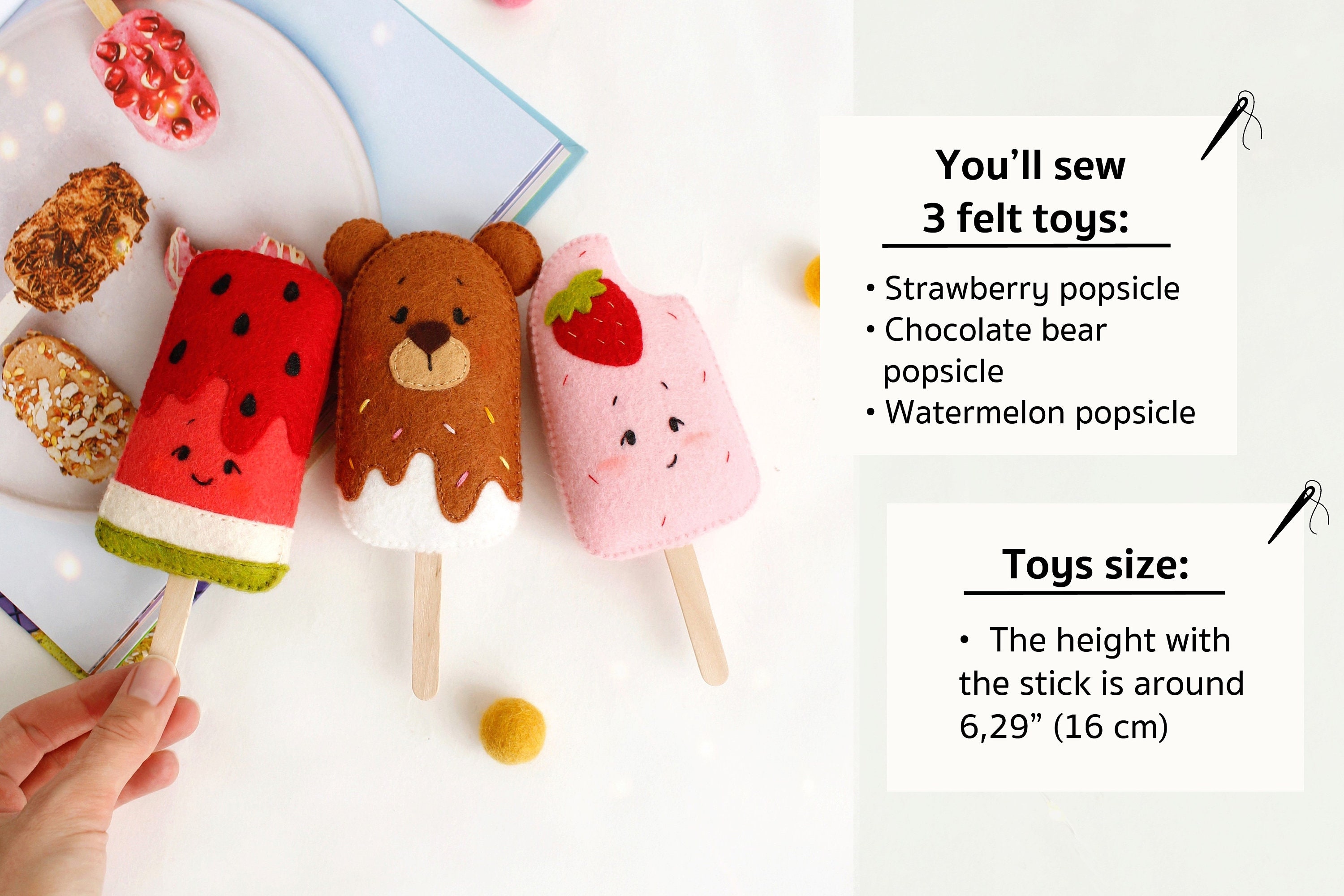 Felt Ice Cream Popsicles PDF Tutorial With Patterns. DIY Pretend Play ...