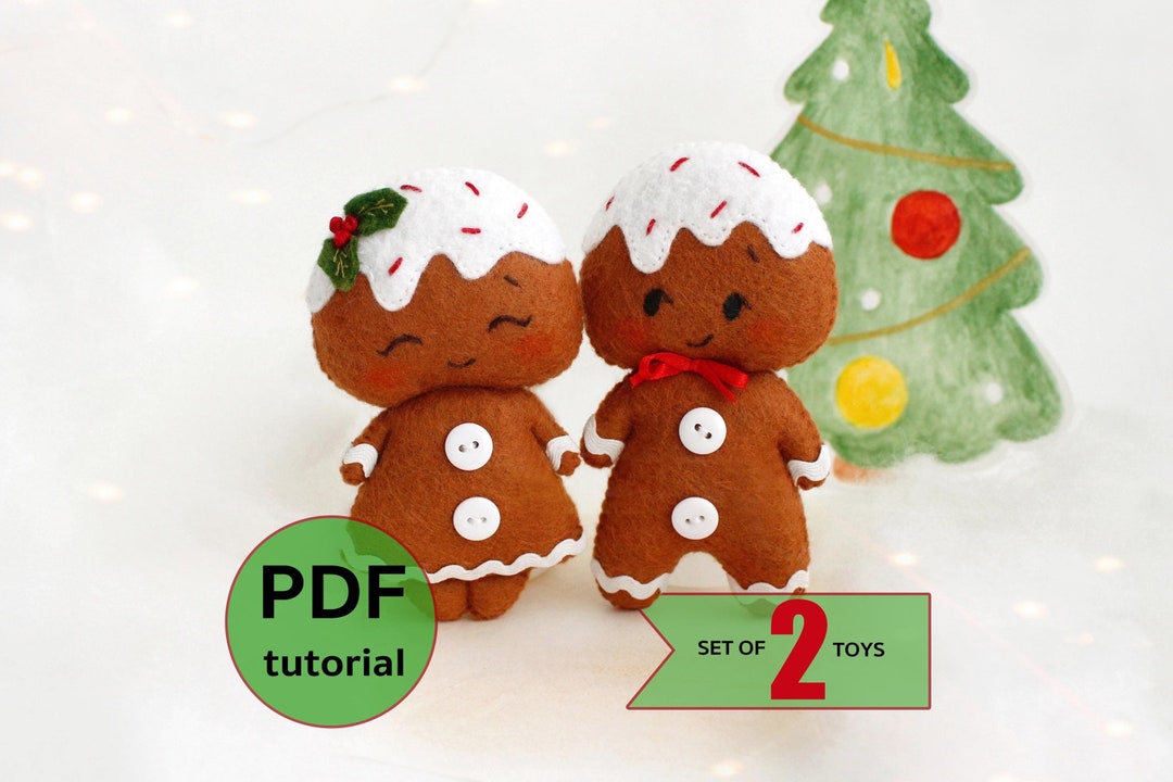Felt Gingerbread Girl & Boy Hand Sewing PDF Tutorial With Patterns: DIY ...