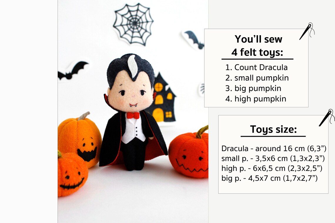 Felt Vampire Count Dracula & Halloween Pumpkins PDF Tutorial With ...