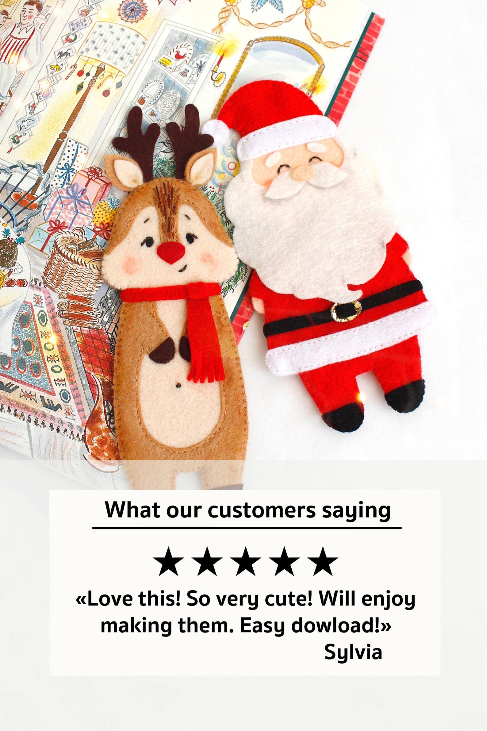 Felt Santa Claus & Reindeer Rudolph Bookmarks Hand Sewing PDF Tutorial ...