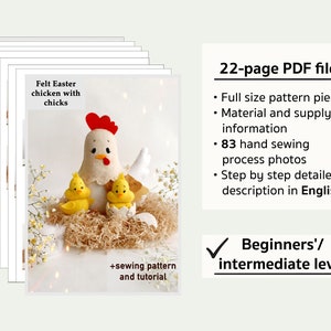Felt Easter Mama Chicken With Chicks in the Eggshell Hand Sewing PDF Tutorial With Patterns: DIY ...