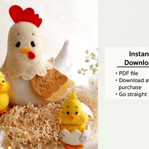 Felt Easter Mama Chicken With Chicks in the Eggshell Hand Sewing PDF Tutorial With Patterns: DIY ...