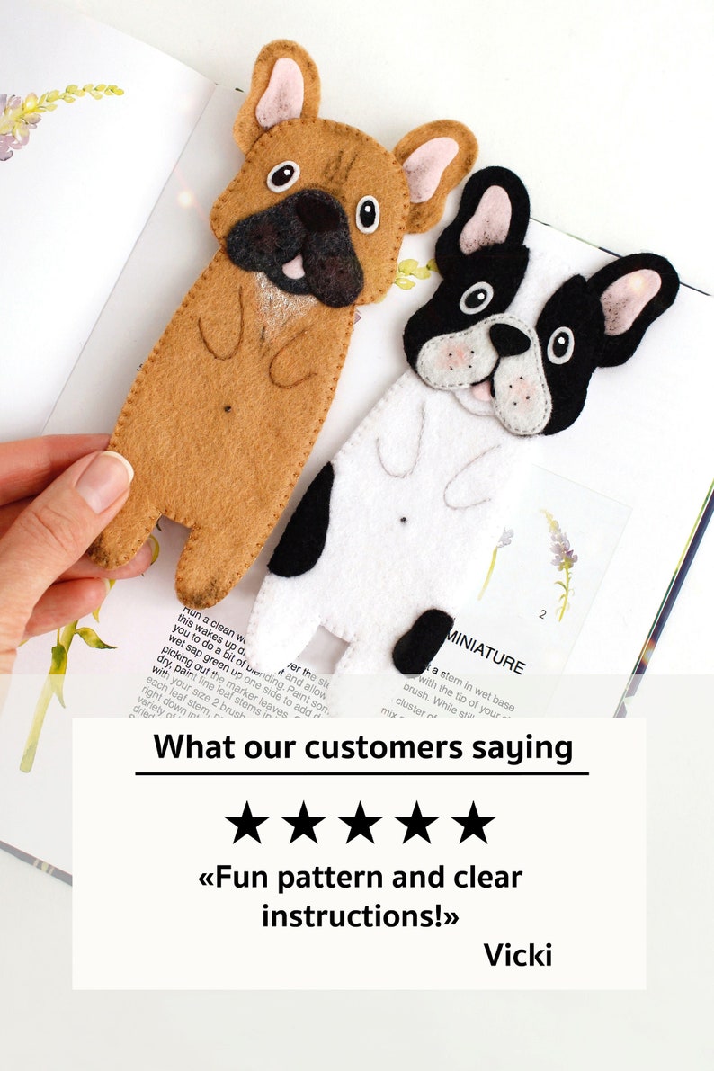 Felt Long French Bulldog Kids Bookmark Hand Sewing PDF Tutorial With ...