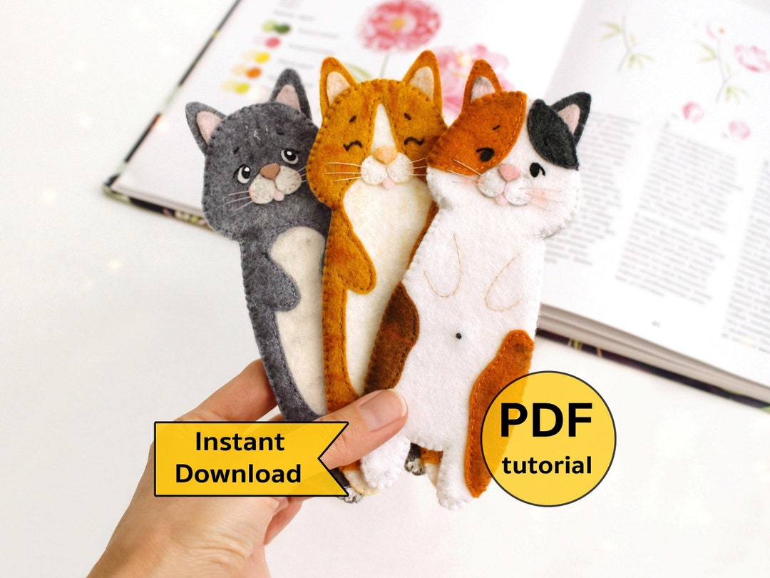 Felt Cats Bookmarks Hand Sewing PDF Tutorial With Patterns. Book and ...