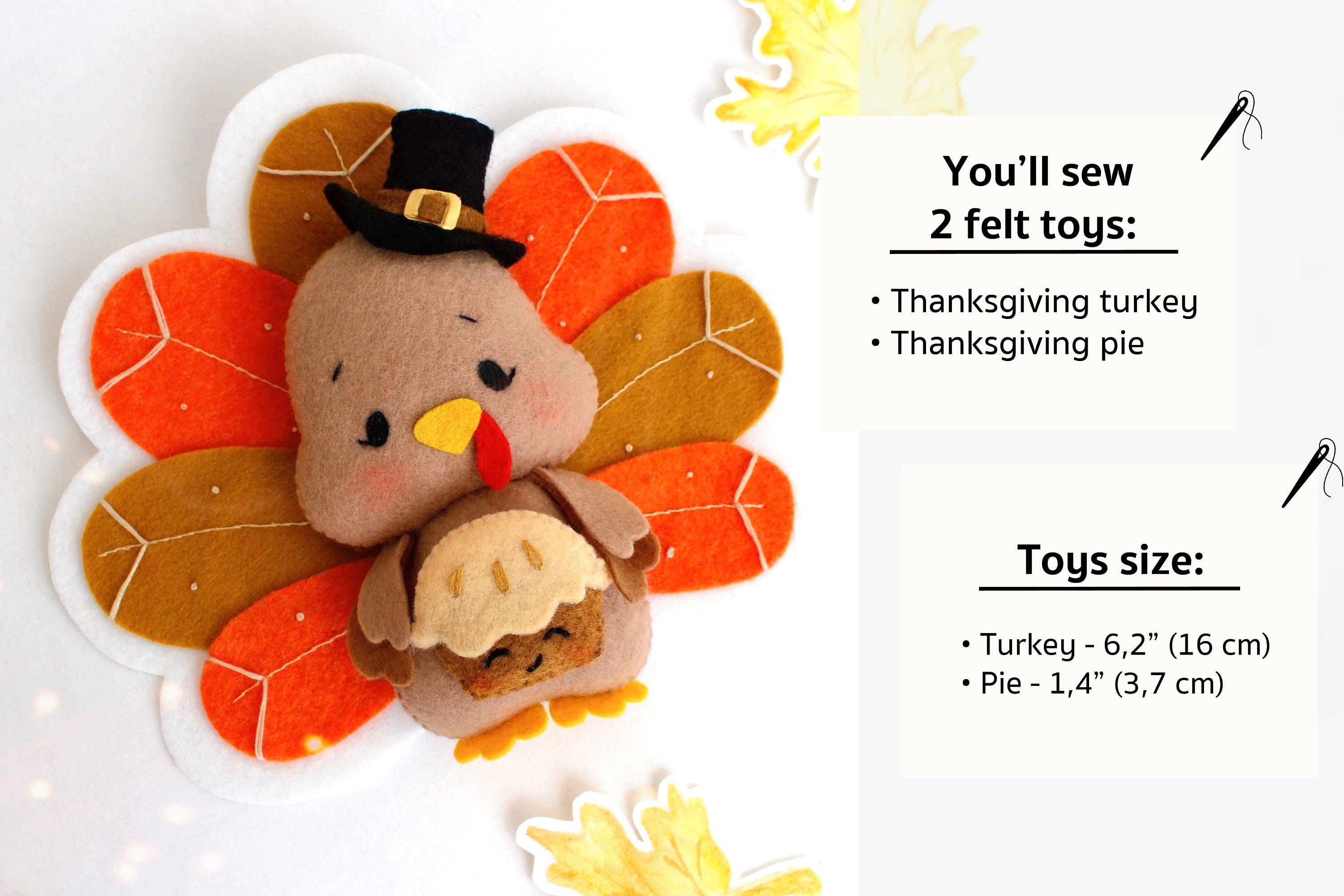 Felt Thanksgiving Turkey With Pie Hand Sewing PDF Tutorial With ...