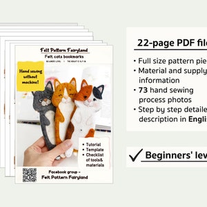 Felt Cats Bookmarks Hand Sewing PDF Tutorial With Patterns. Book and ...