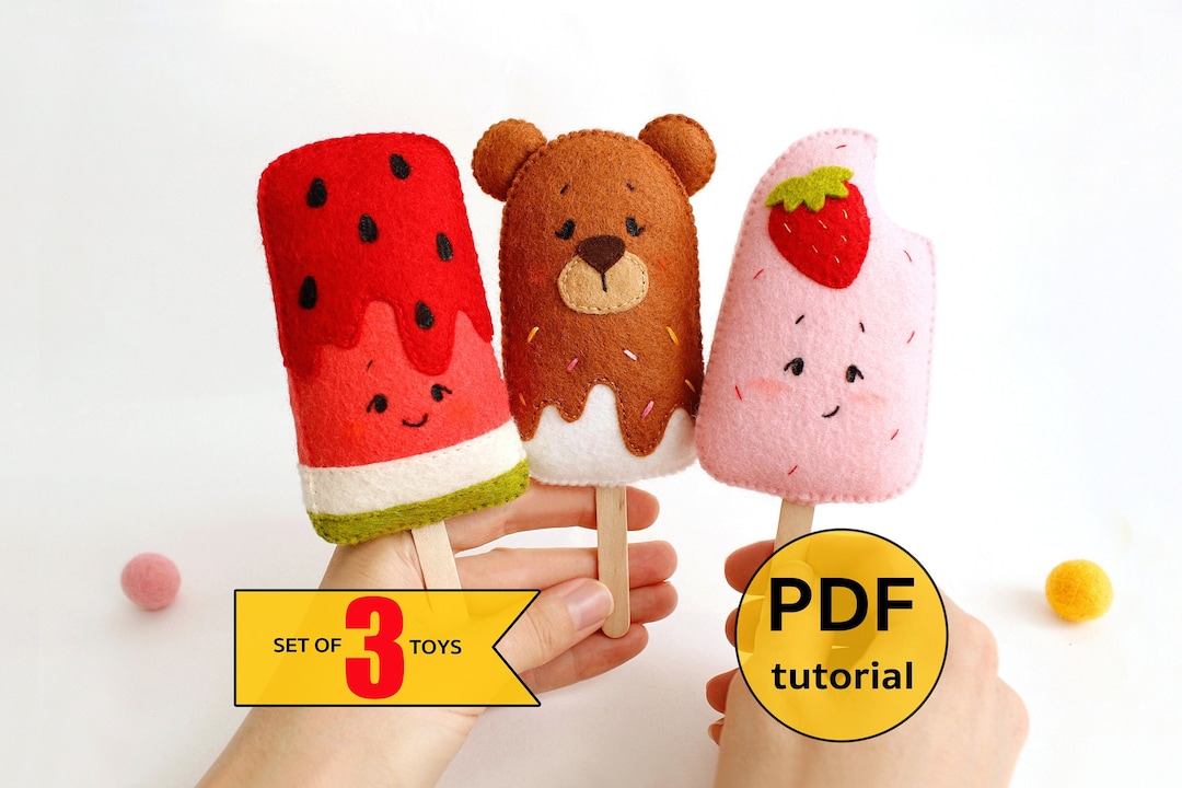 Felt Ice Cream Popsicles Set PDF Tutorial With Patterns. Pretend Play ...