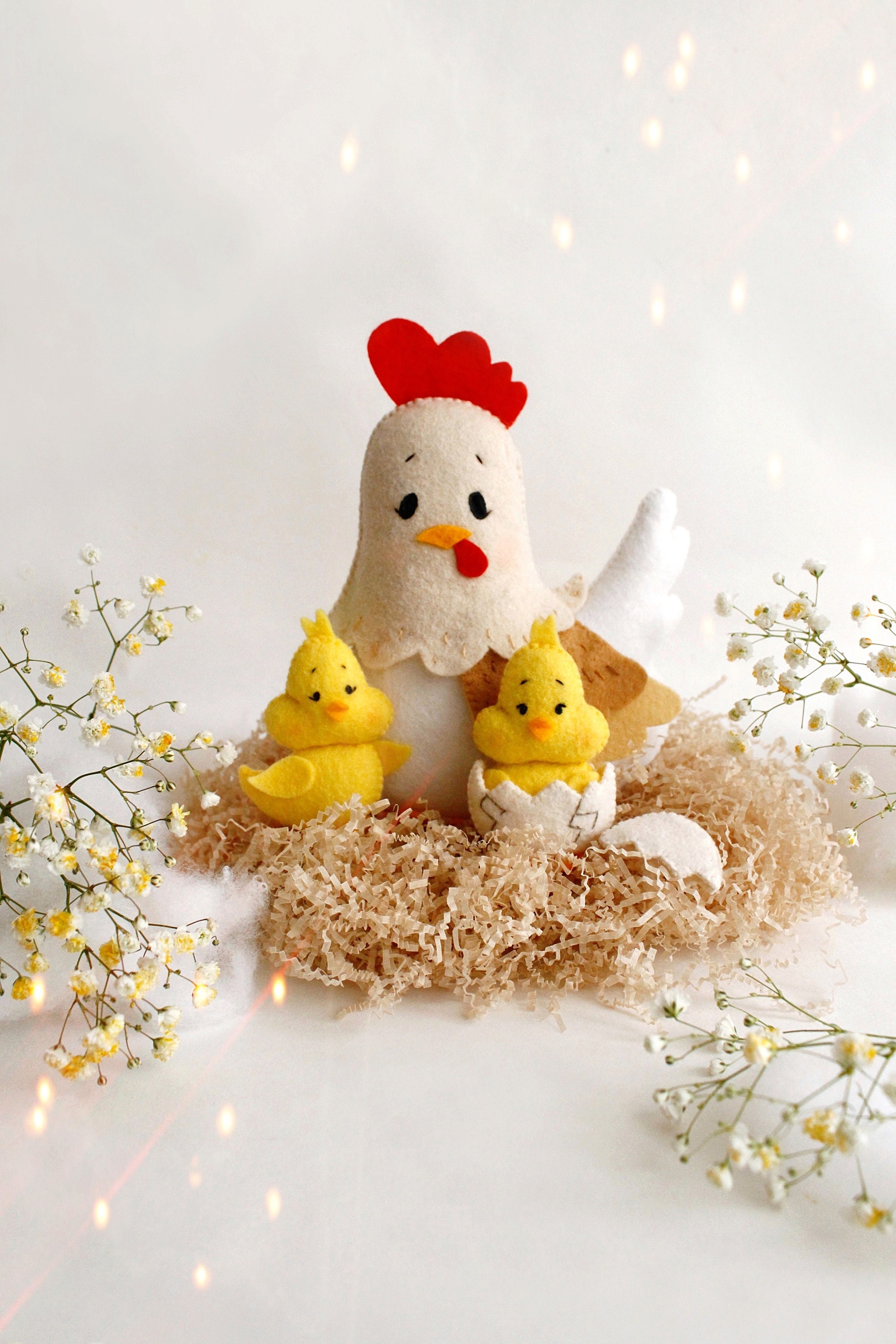 Felt Easter Mama Chicken With Chicks in the Eggshell Sewing - Etsy
