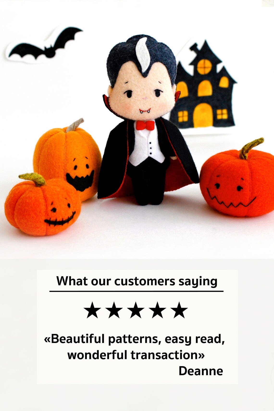 Felt Vampire Count Dracula & Halloween Pumpkins PDF Tutorial With ...