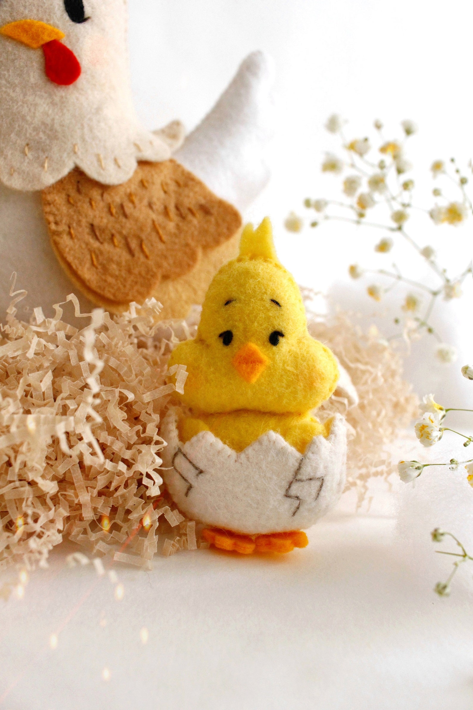 Felt Easter Mama Chicken With Chicks in the Eggshell Sewing - Etsy