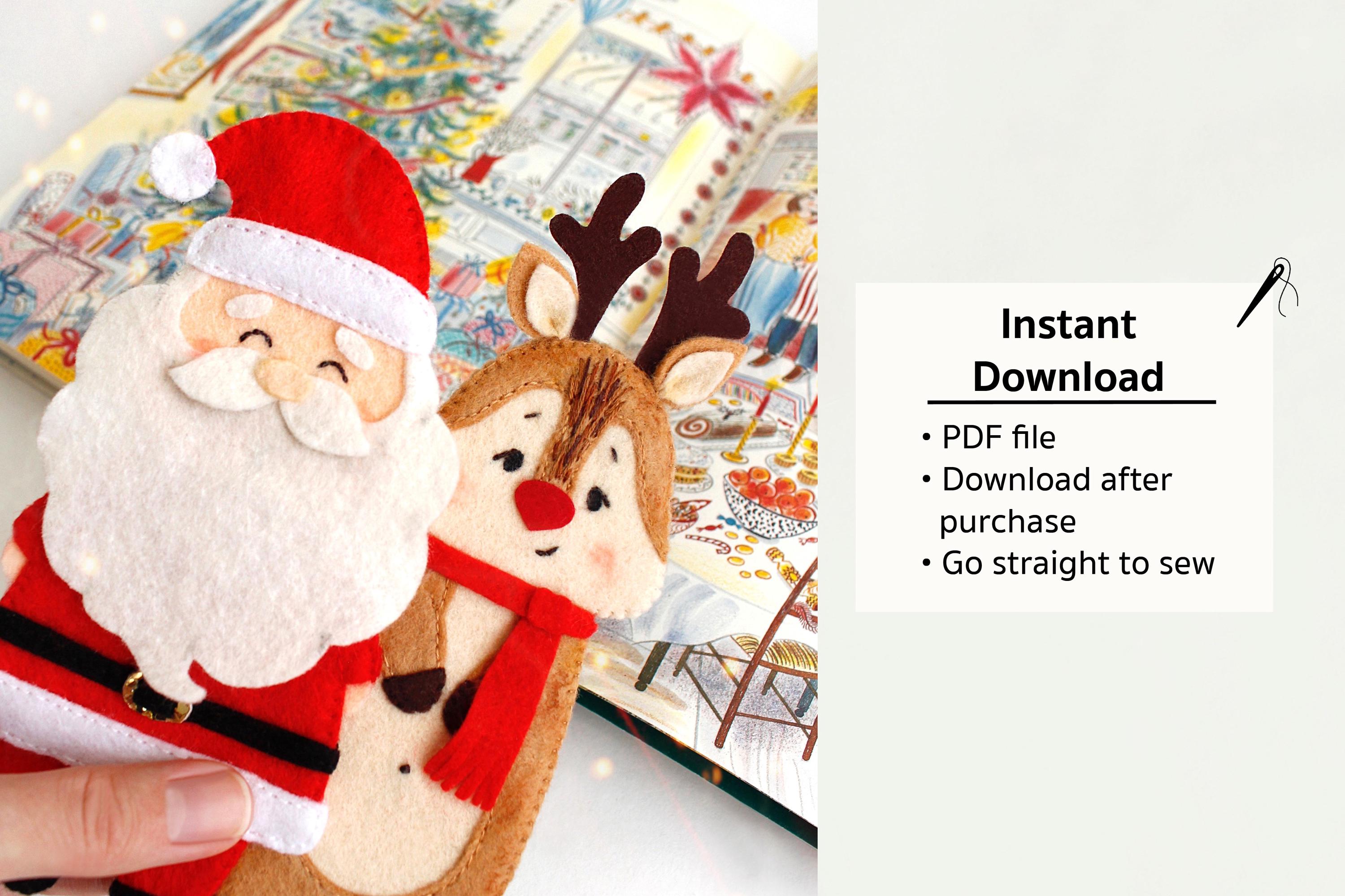Felt Santa Claus & Reindeer Rudolph Bookmarks Hand Sewing PDF Tutorial ...