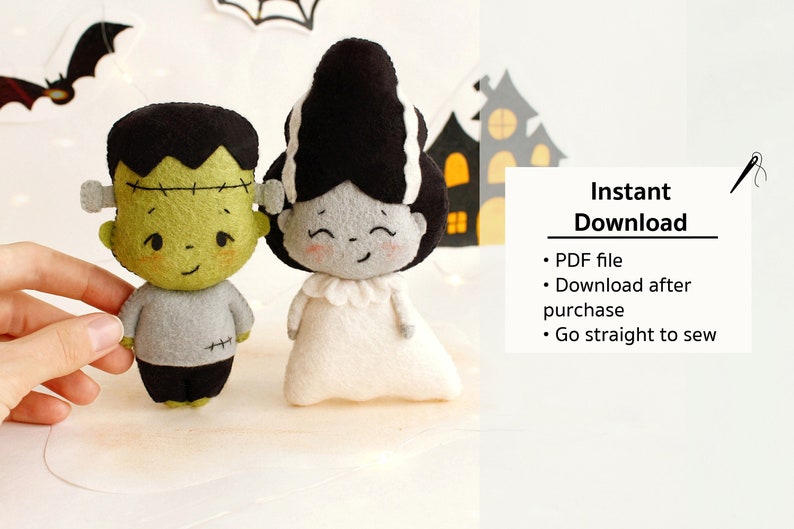 Felt Frankenstein & Bride PDF Tutorial With Patterns. DIY Halloween ...