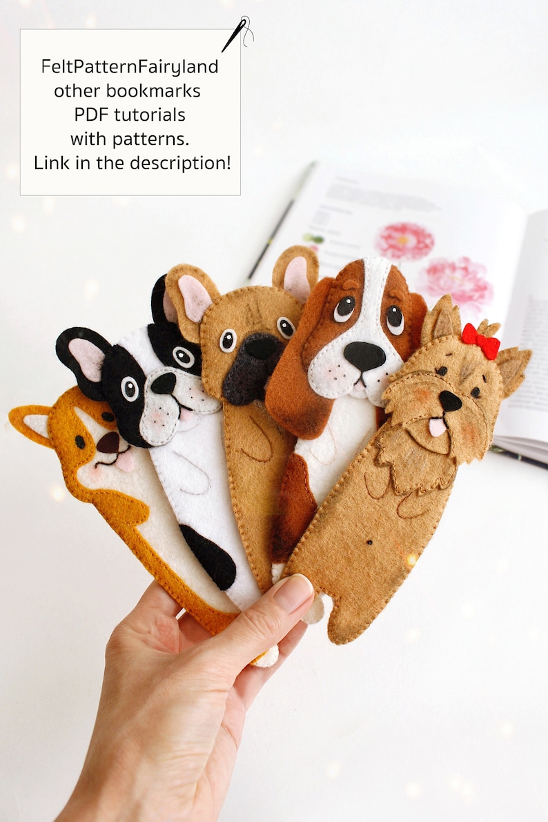 Felt Long French Bulldog Kids Bookmark Hand Sewing PDF Tutorial With ...