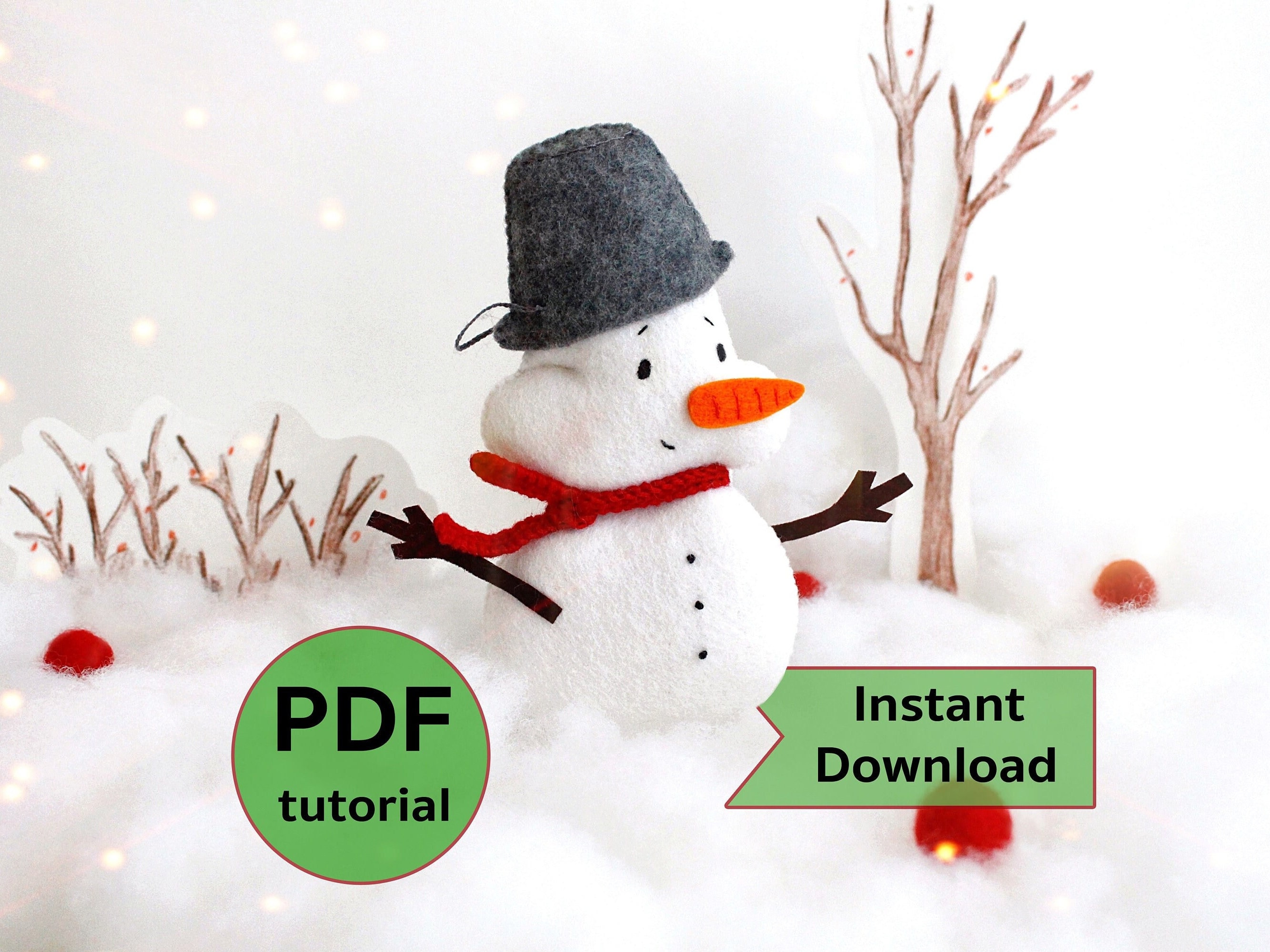 Felt Snowman Hand Sewing PDF Tutorial With Patterns. DIY Christmas ...