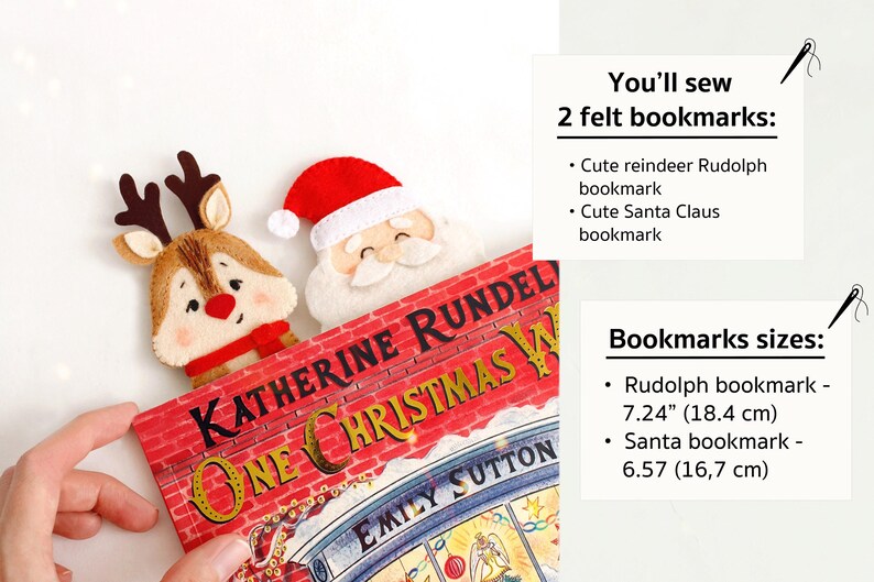 Felt Santa Claus & Reindeer Rudolph Bookmarks Hand Sewing PDF Tutorial ...