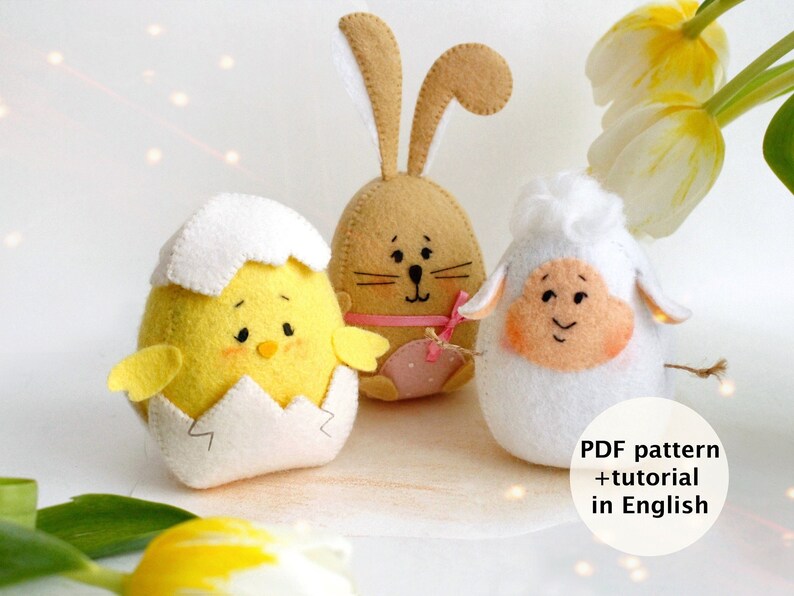 Felt Easter Chick in the Eggshell Bunny and Lamb Sewing PDF - Etsy