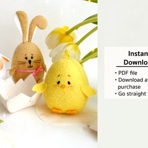 Felt Easter Chick in the Eggshell, Bunny and Lamb Sewing PDF Tutorial ...