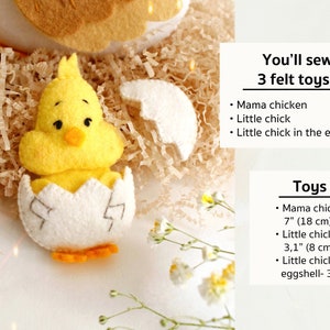 Felt Easter Mama Chicken With Chicks in the Eggshell Hand Sewing PDF Tutorial With Patterns: DIY ...