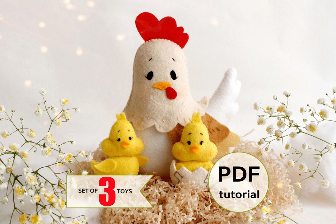 Felt Easter Mama Chicken With Chicks in the Eggshell Hand Sewing PDF Tutorial With Patterns: DIY ...