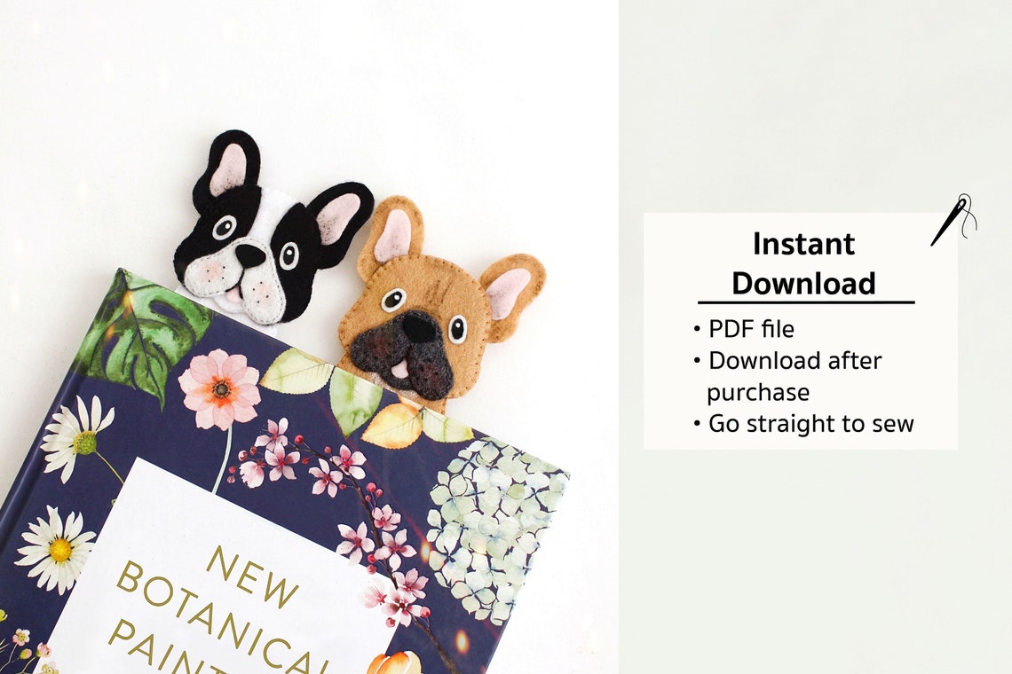 Felt Long French Bulldog Kids Bookmark Hand Sewing PDF Tutorial With ...
