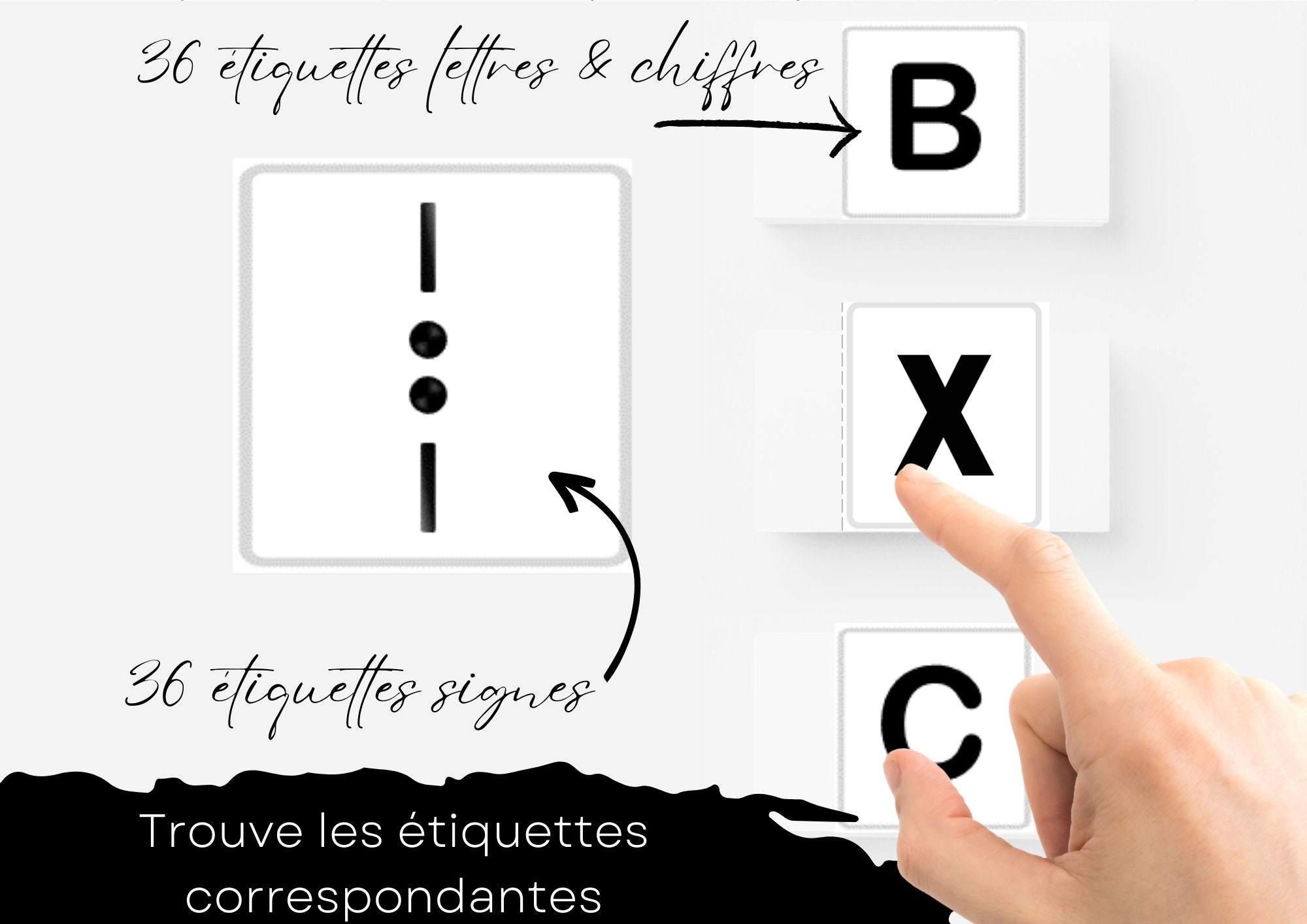 36 ABC MORSE Code Learning Cards, International Flashcard, 3-part Black ...