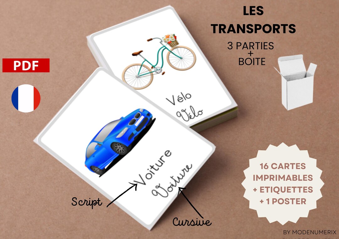 TRANSPORT French Learning Cards FLASHCARDS 16 Montessori Cards ...