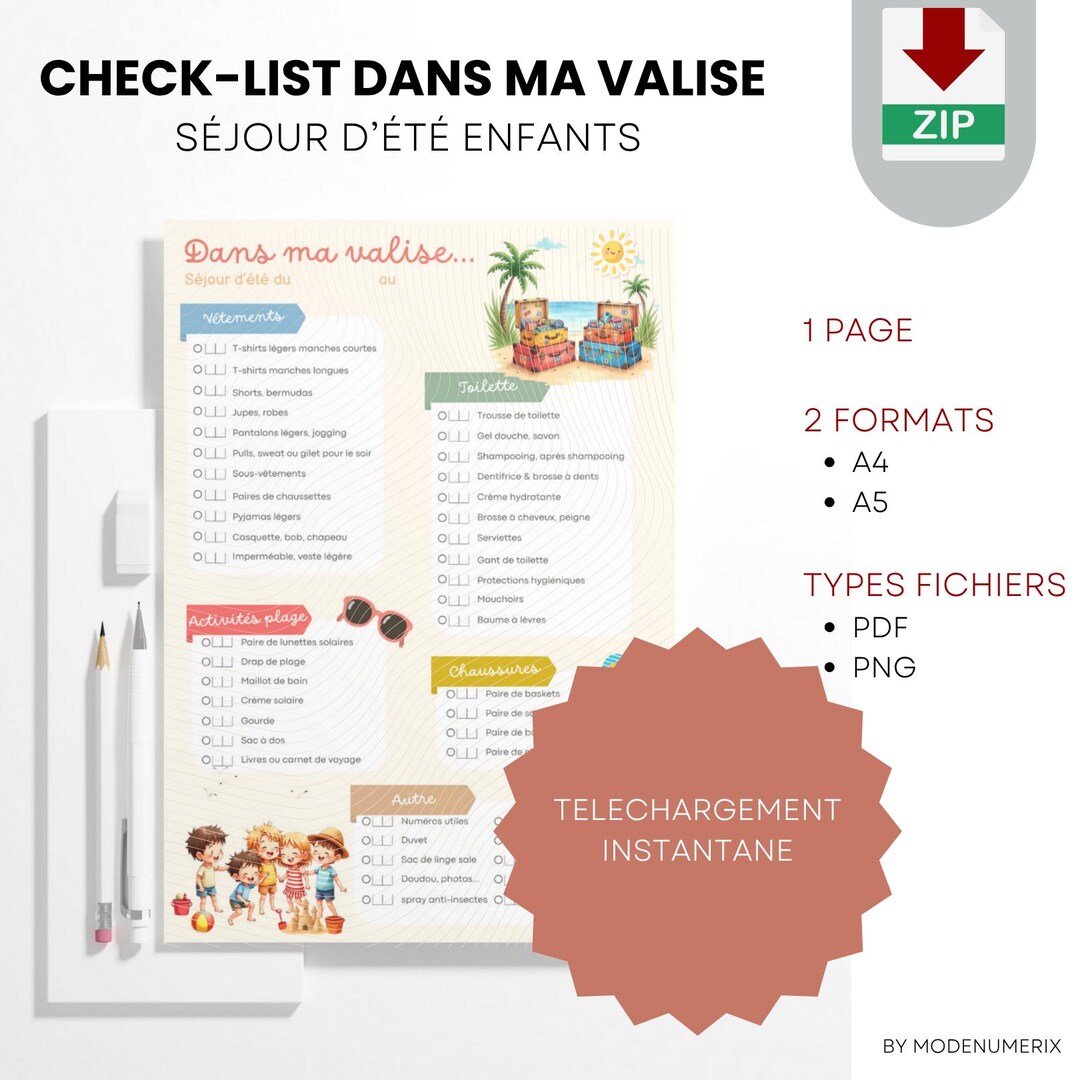Check-list valise séjour enfants - colonie d'été - liste bagages voyage ...
