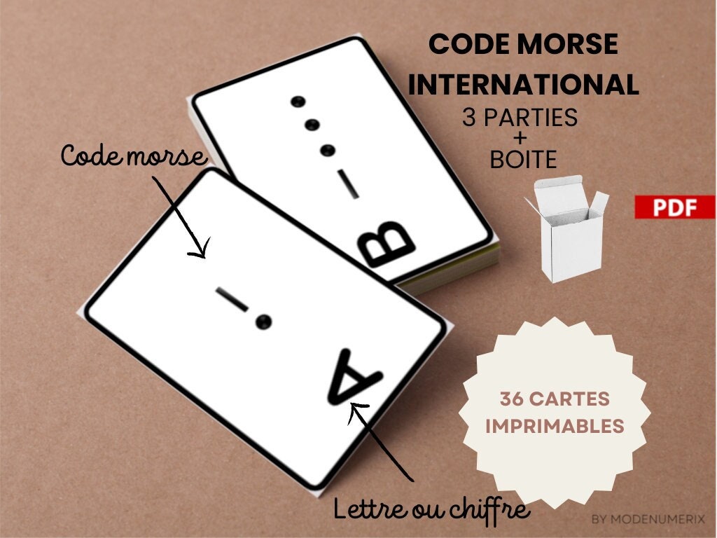 36 ABC MORSE Code Learning Cards, International Flashcard, 3-part Black ...