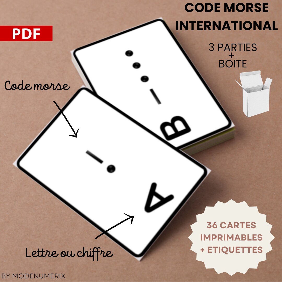 36 ABC MORSE Code Learning Cards, International Flashcard, 3-part Black ...