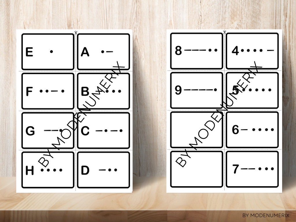 36 ABC MORSE Code Learning Cards, International Flashcard, 3-part Black ...