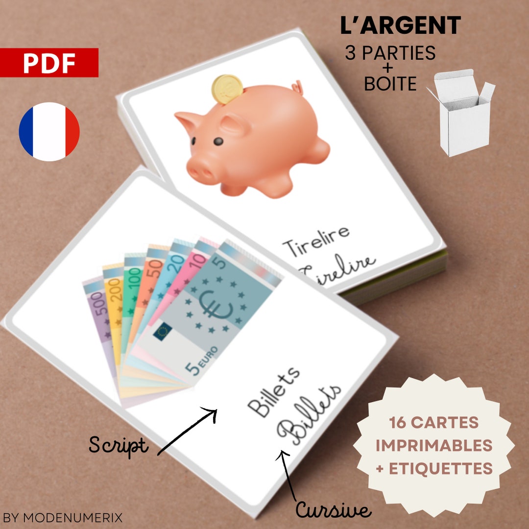 MONEY and BANK Flash Cards, Montessori Cards 3 Fun Parts, Printable Pdf ...