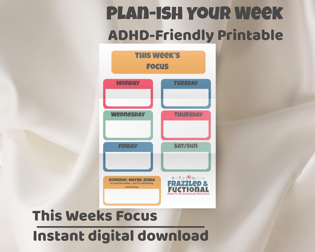 ADHD Weekly Focus Sheet | Editable Digital PDF | BONUS Pep Cards ...