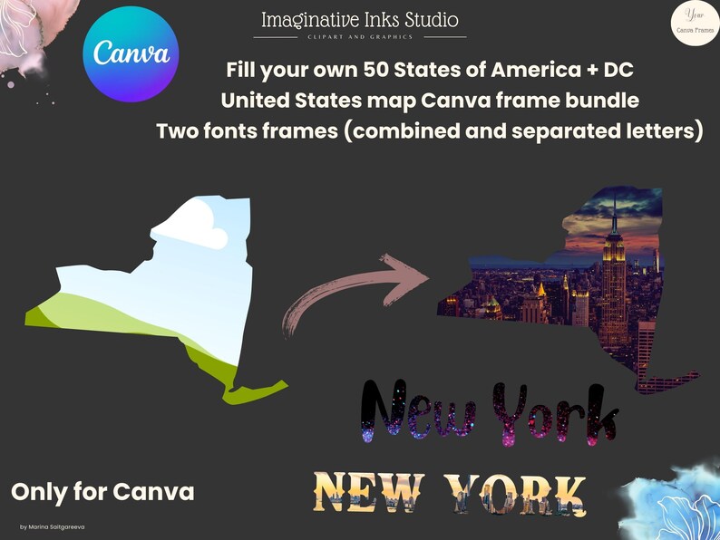 Usa States Map United States Map Canva Frame USA Individual State ...