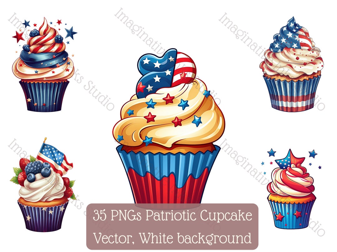 Patriotic Cupcake Clipart PNG White Background Vector Independence Day ...