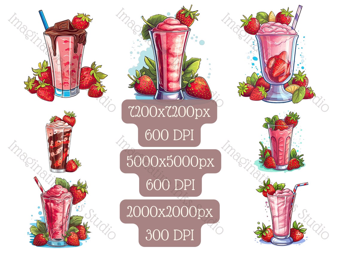 Strawberry Smoothie Clipart 20 PNG Transparent Background - Etsy