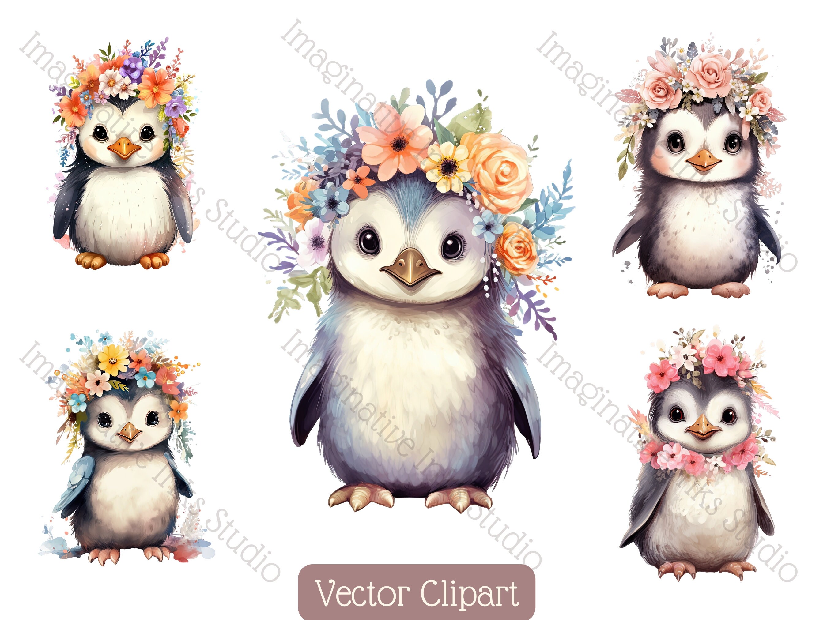 Baby Penguin Clipart PNG Penguin Boho Flower Bird Wall Art Cute Penguin ...