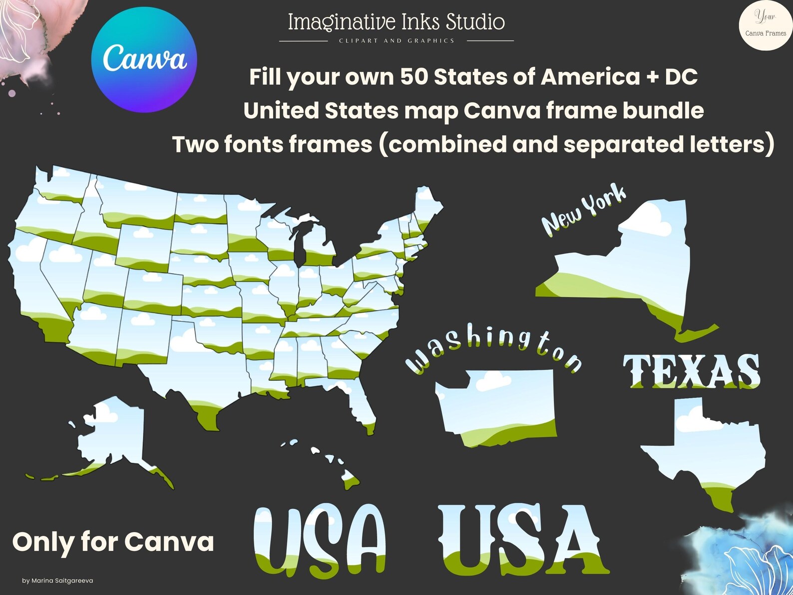 Usa States Map United States Map Canva Frame USA Individual State ...