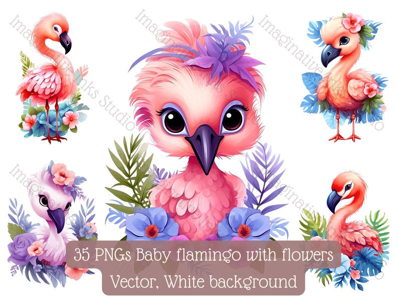 Baby Flamingo Clipart PNG Flamingo Boho Flower Bird Wallart Cute ...