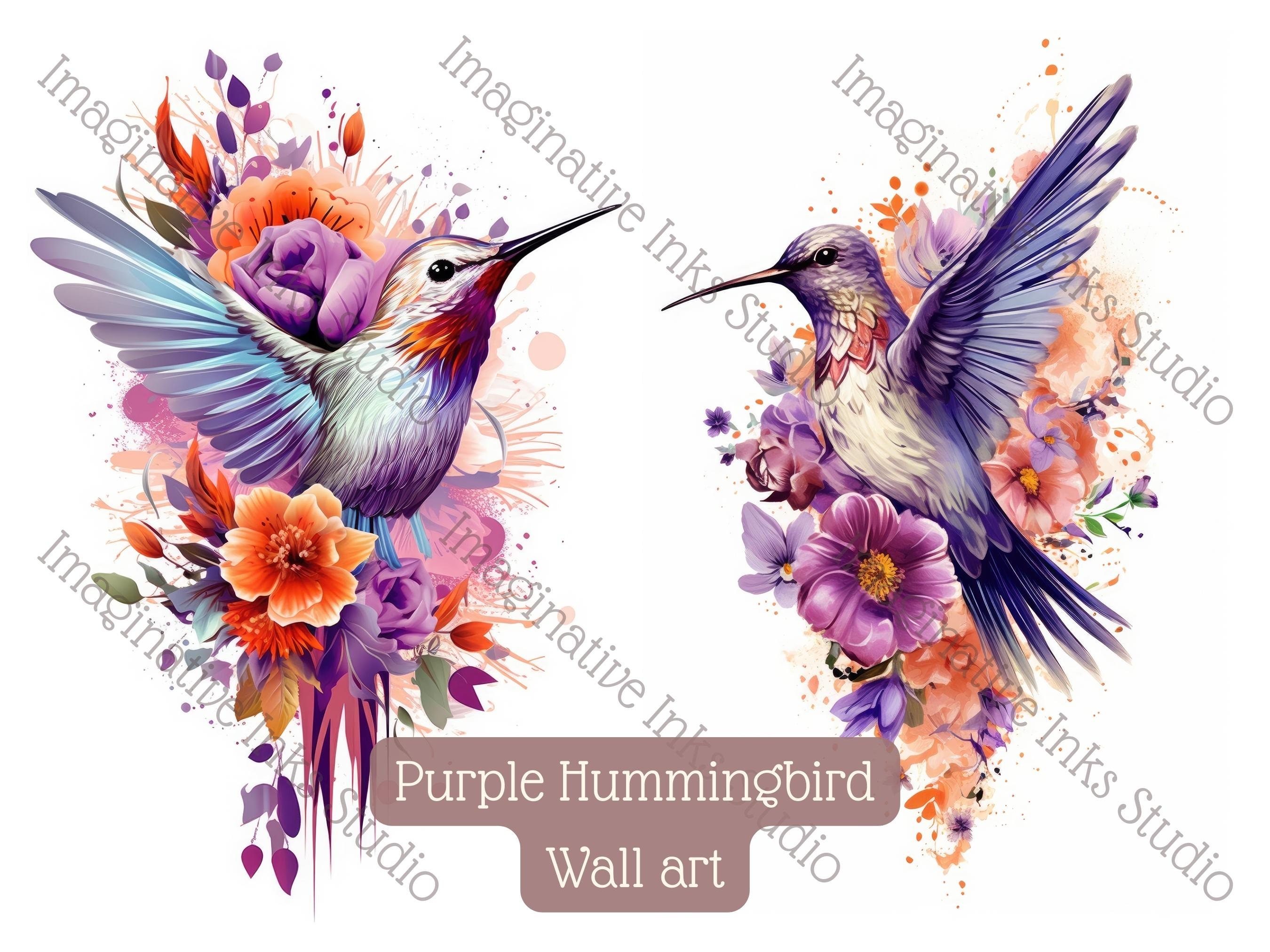 Hummingbird Clipart PNG Purple Hummingbird Boho Flower Bird Wall Art ...