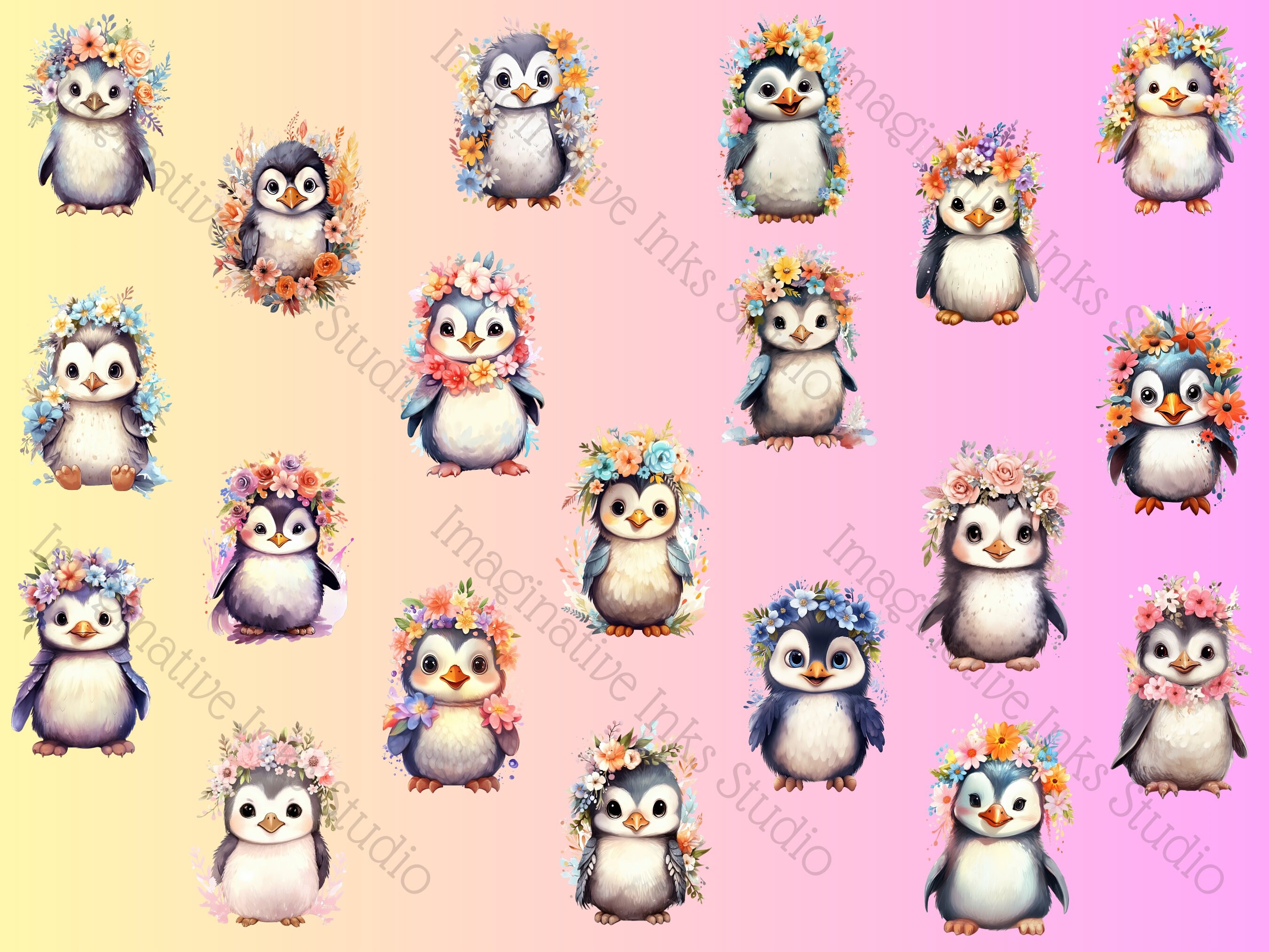 Baby Penguin Clipart PNG Penguin Boho Flower Bird Wall Art Cute Penguin ...