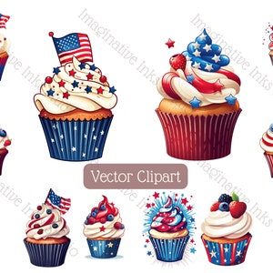 Patriotic Cupcake Clipart PNG White Background Vector Independence Day ...