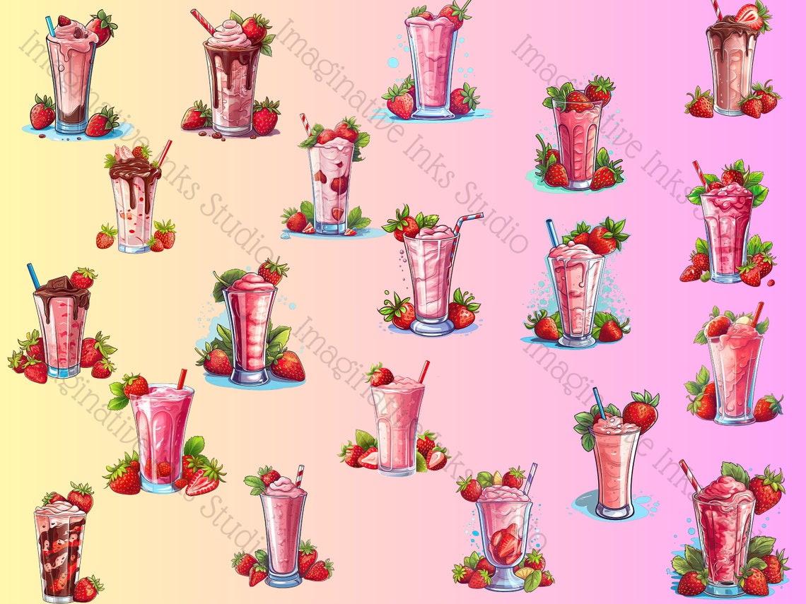 Strawberry Smoothie Clipart 20 PNG Transparent Background - Etsy