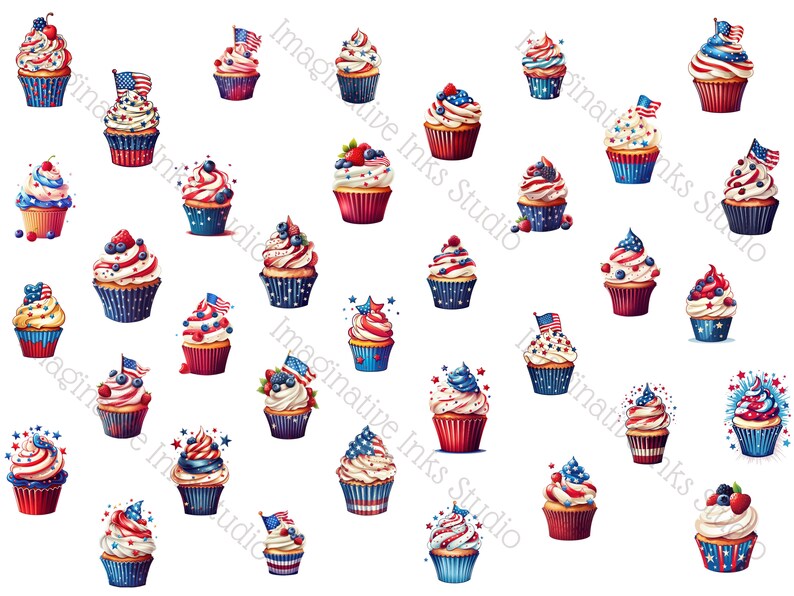 Patriotic Cupcake Clipart PNG White Background Vector Independence Day ...