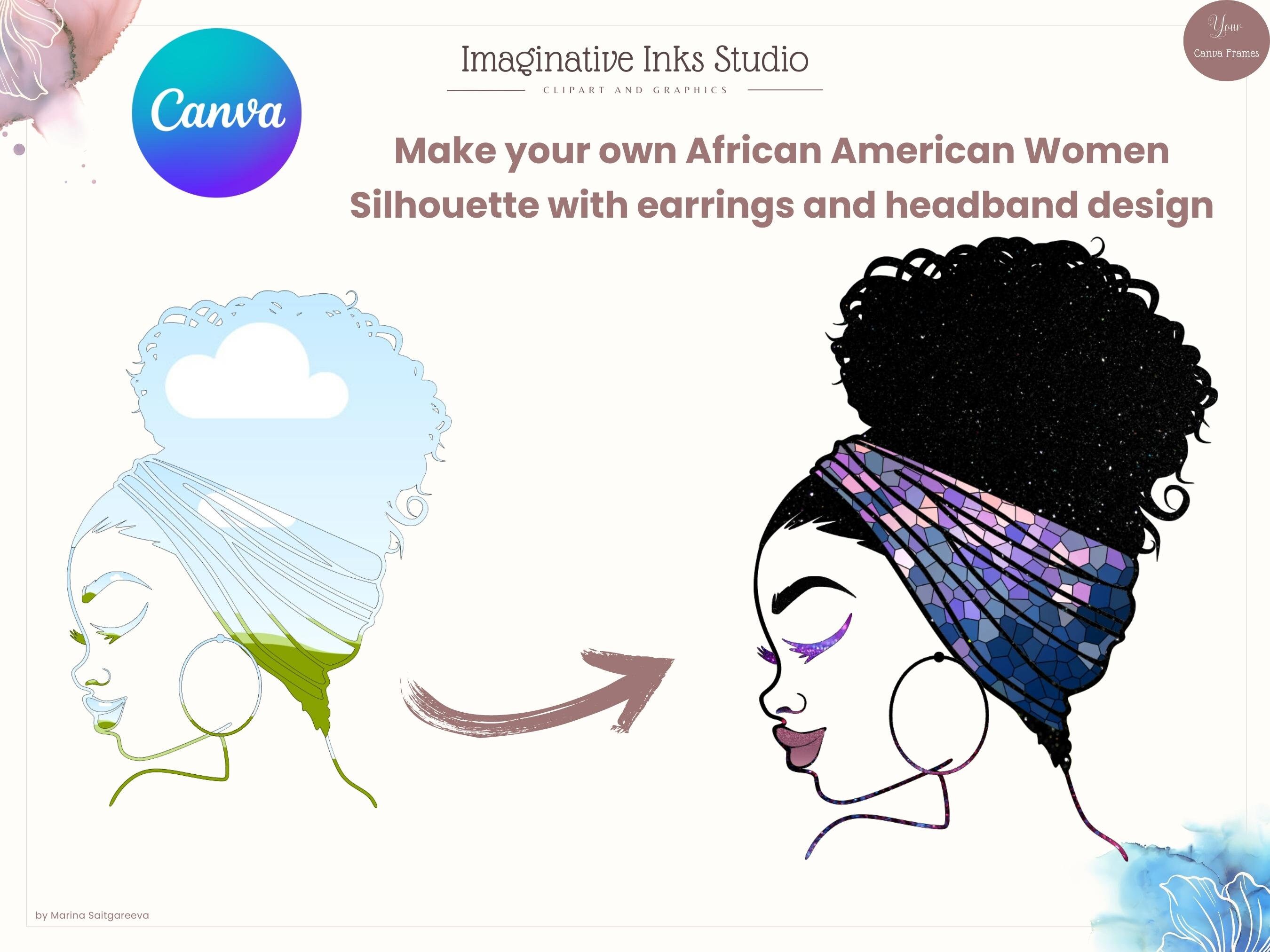 Messy Bun Frame Make Your Own African American Women Canva Frame Bundle ...